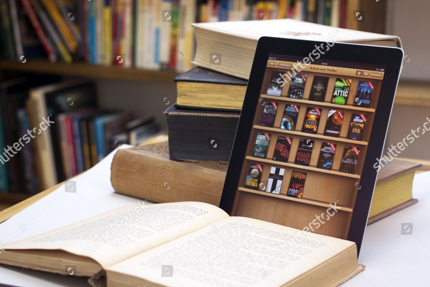 Ebook Reader Beside Stack Old Books Editorial Stock Photo - Stock Image ...