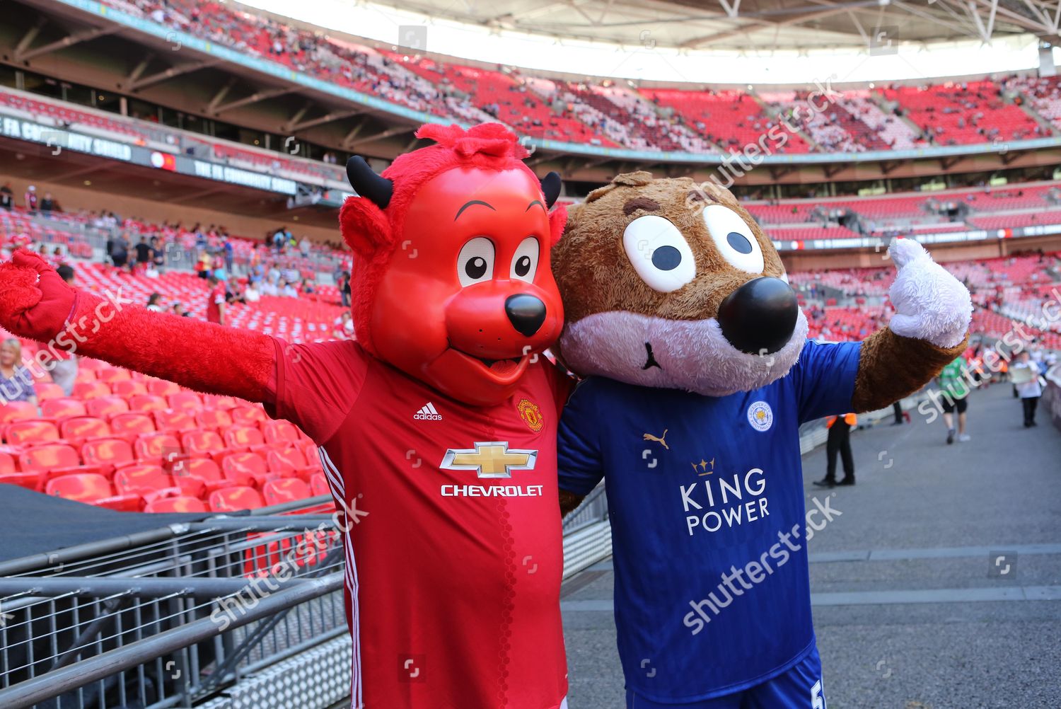 Leicester Manchester United Mascots Pose Photo Editorial Stock Photo ...