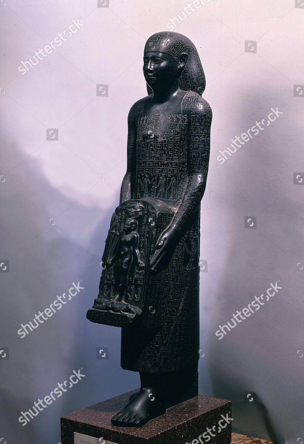Black Basalt Statue Woman Holding Stele Editorial Stock Photo - Stock ...