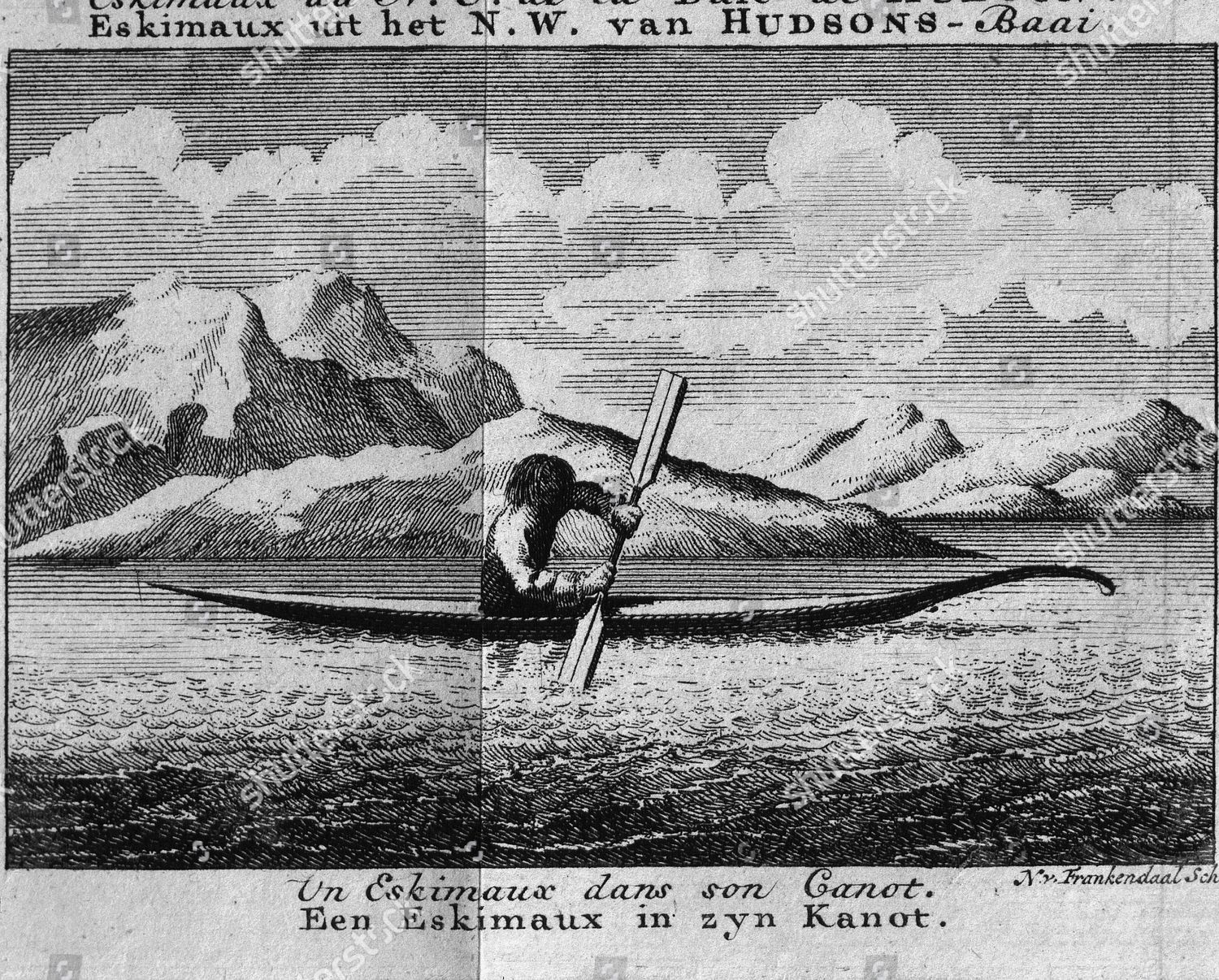 Eskimo Rowing Canoe 1746 Engraving Voyage Editorial Stock Photo - Stock ...