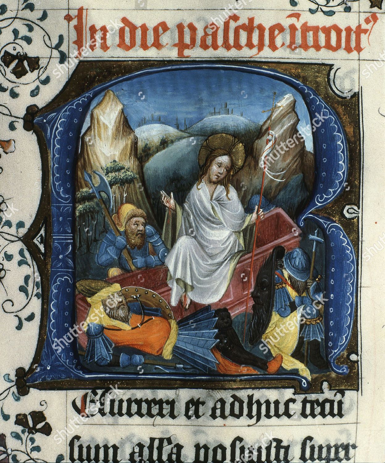 Resurrection Christ Illuminated Letter 1430 Missal Editorial Stock ...