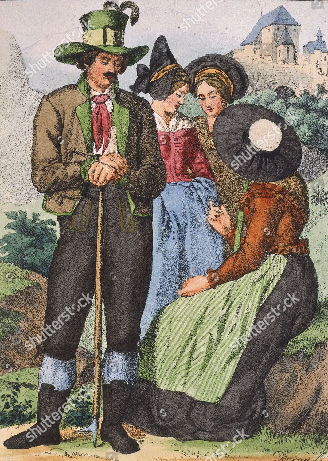 Tyrolean Costumes Engraving By Doring 19th Editorial Stock Photo ...