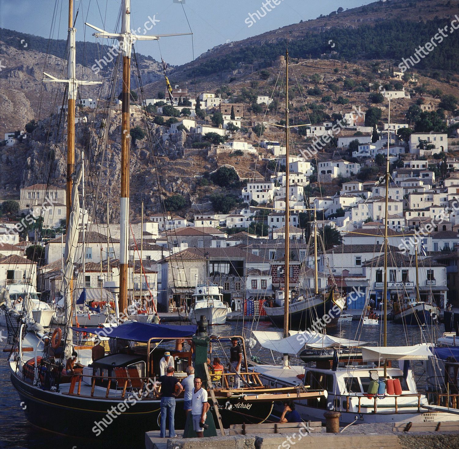Greece Island Patmos Harbour Scene Houses Editorial Stock Photo - Stock ...