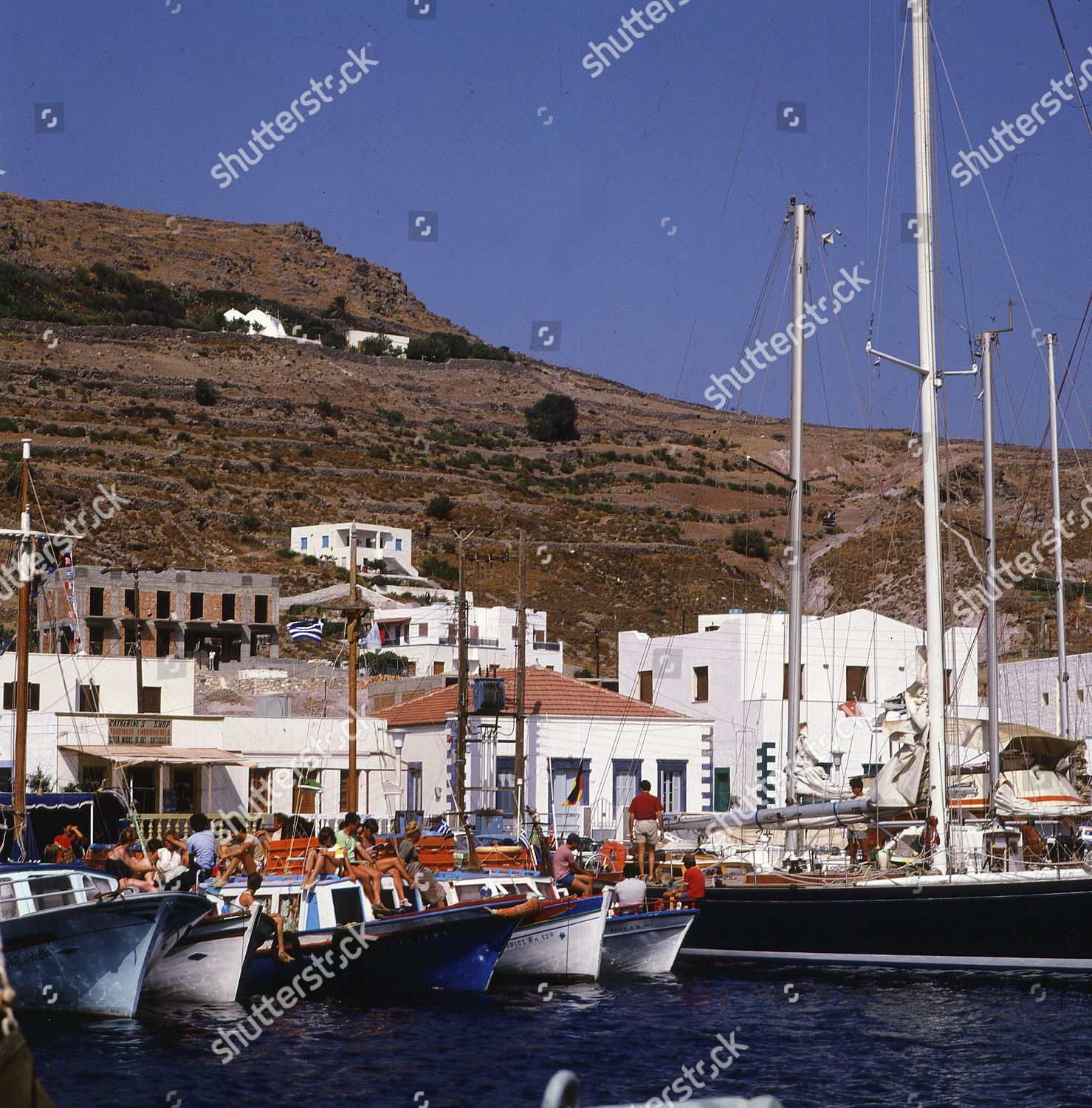 Greece Island Patmos Harbour Scene Boats Editorial Stock Photo - Stock ...