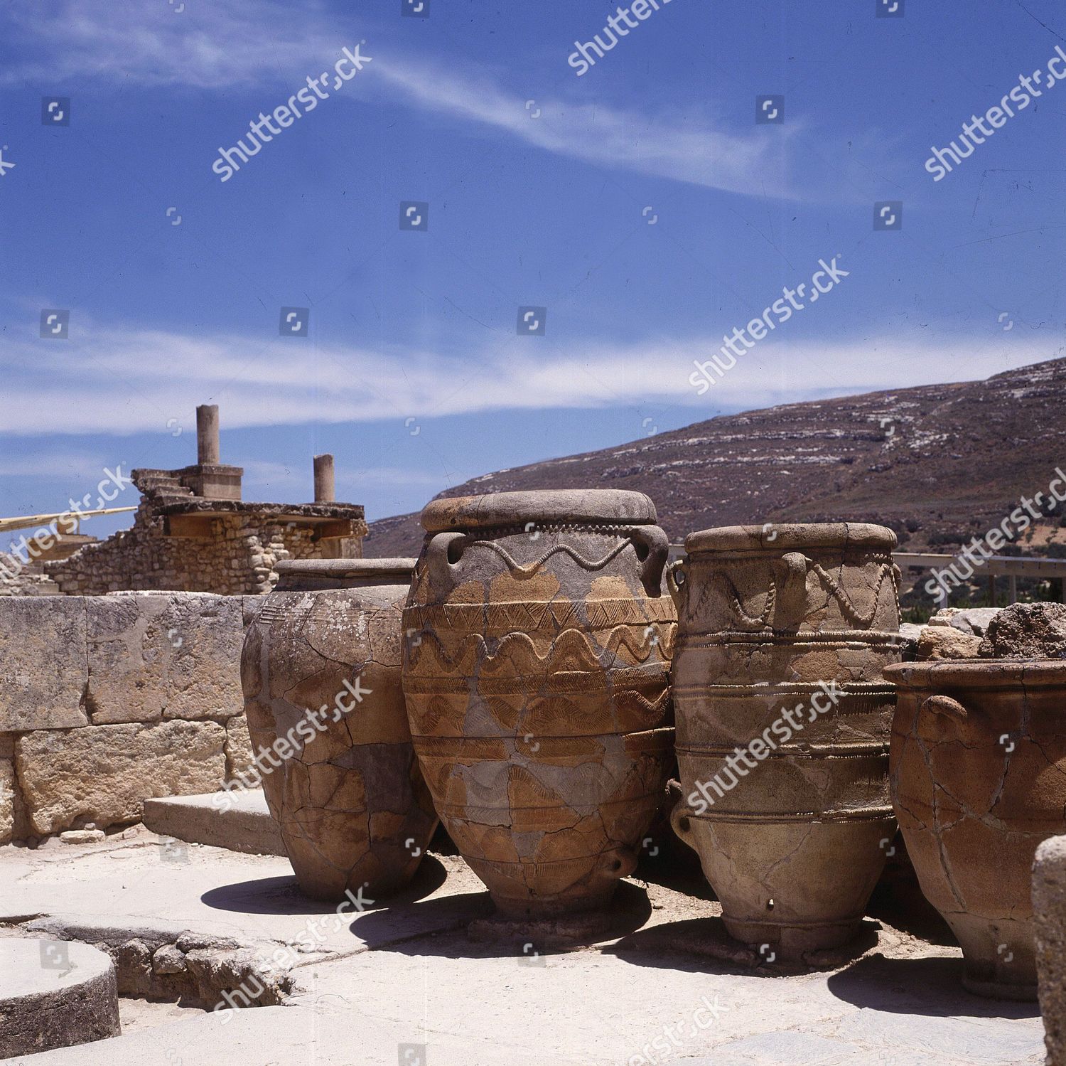 Greece Carved Stone Pots On Archaeological Editorial Stock Photo ...