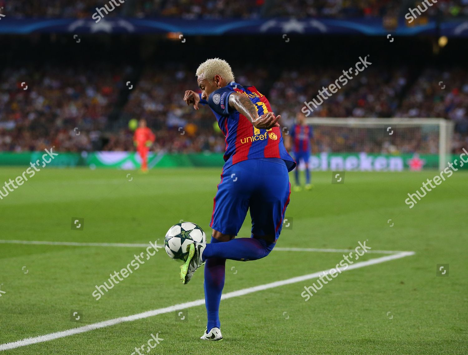 Neymar Barcelona Controls Ball During Uefa Editorial Stock Photo ...