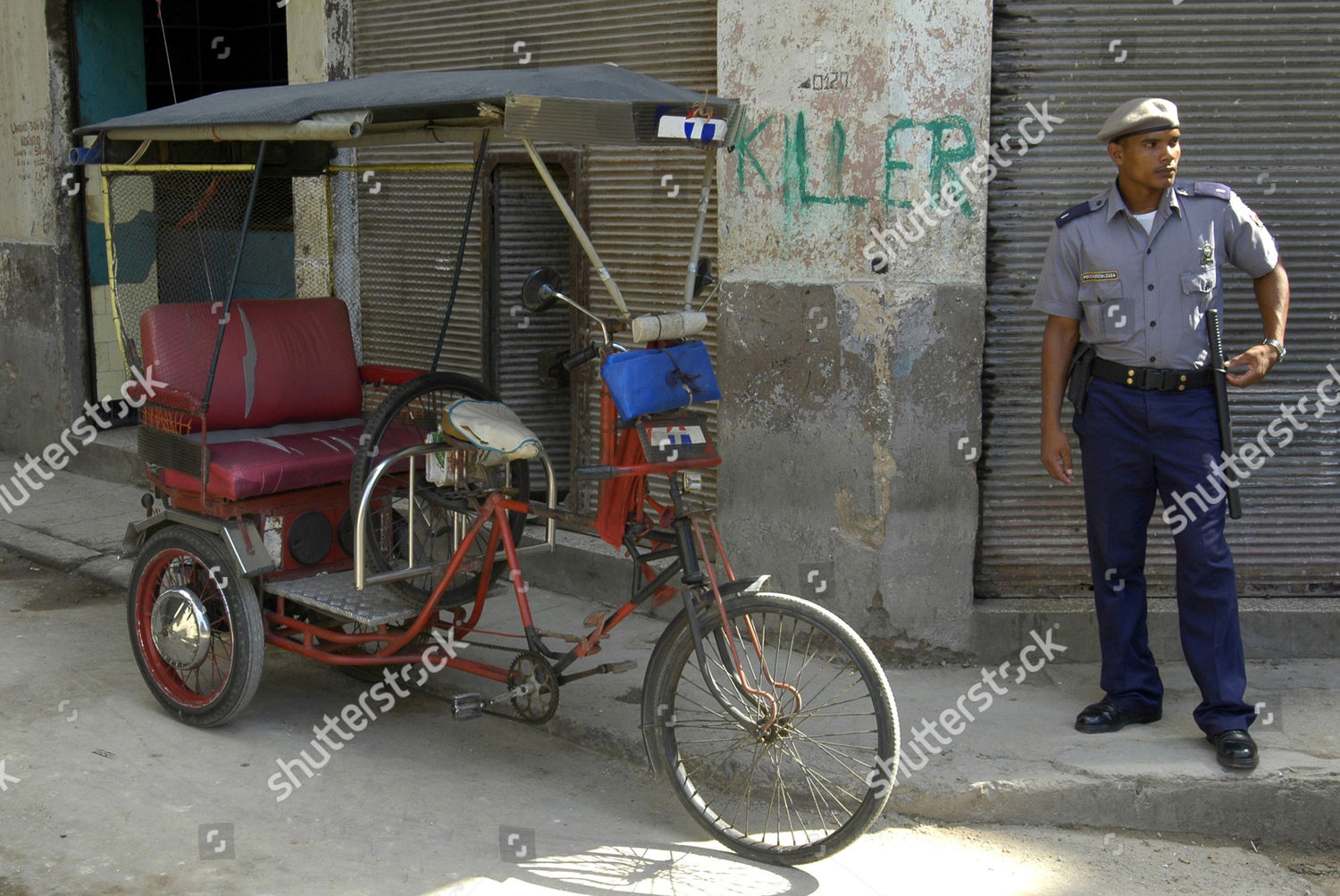 Cuban Policeman Stands Next Bicitaxi Havana Editorial Stock Photo ...
