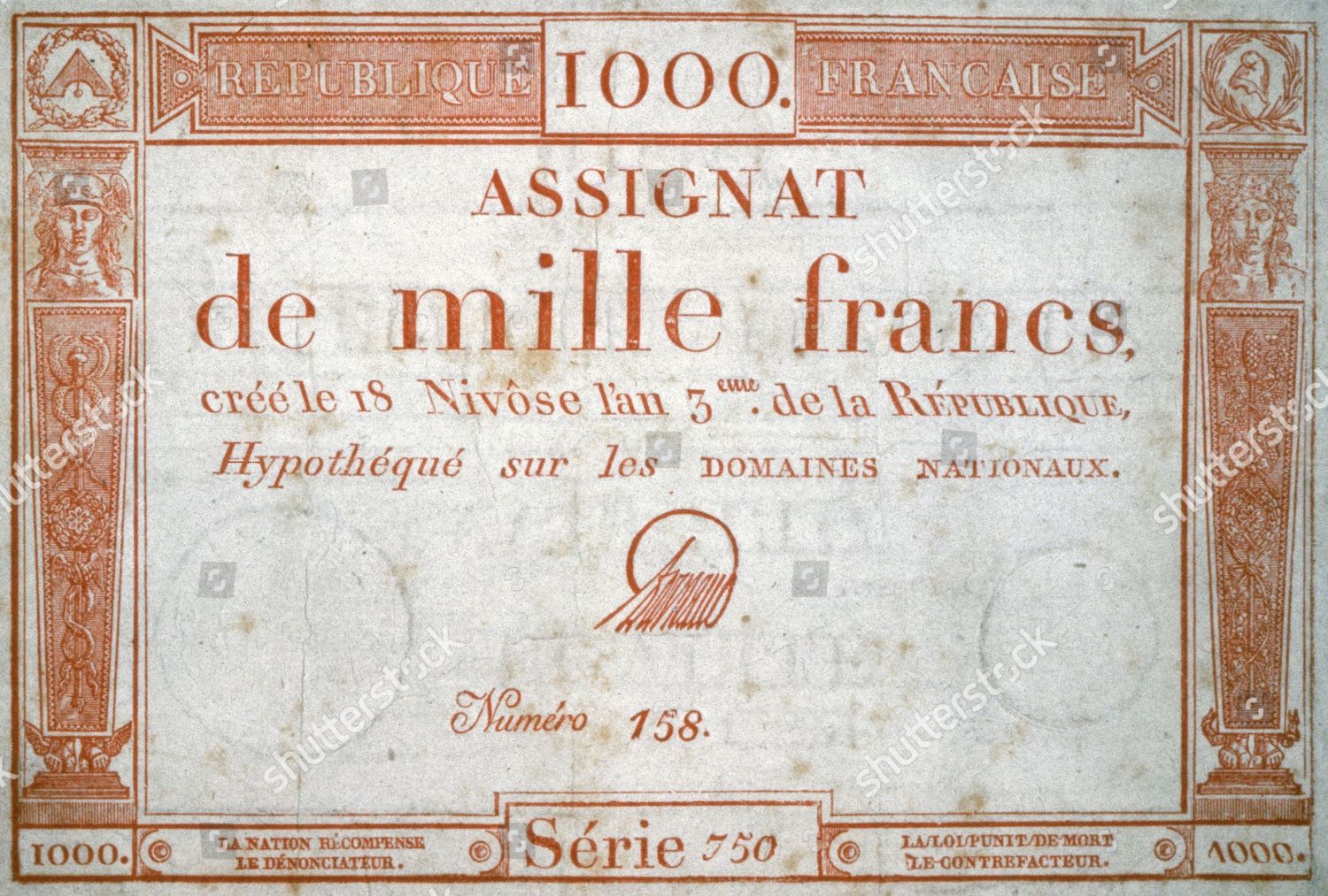 1000 Franc Banknote French Revolutionary Period Editorial Stock Photo ...