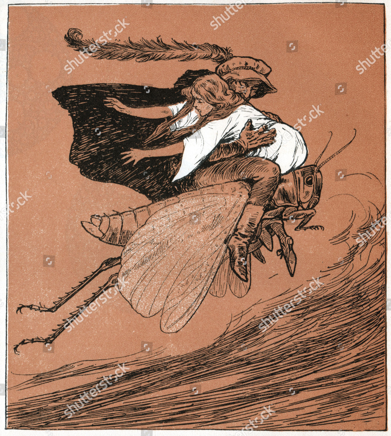 Wizard Riding Grasshopper Illustration Fairy Tale Editorial Stock Photo ...
