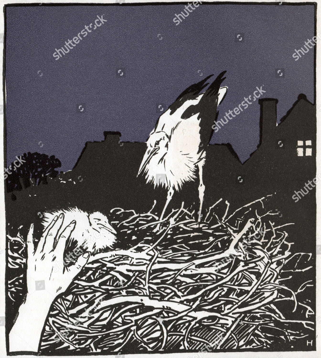Stork Nest Illustration Fairy Tale Egg Editorial Stock Photo - Stock ...