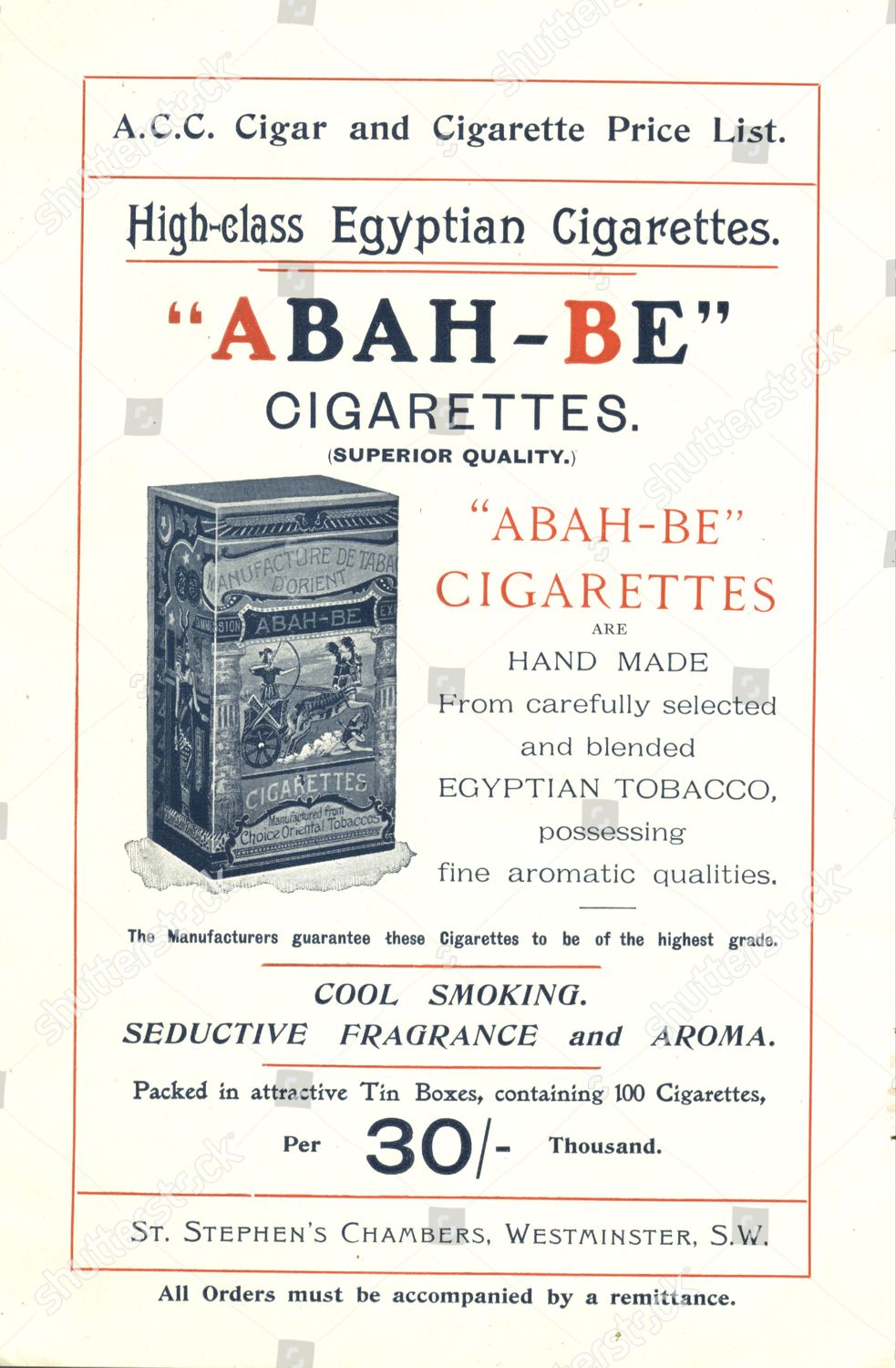 Egyptian Cigarettes Advertisement Circa 1908 Editorial Stock Photo ...