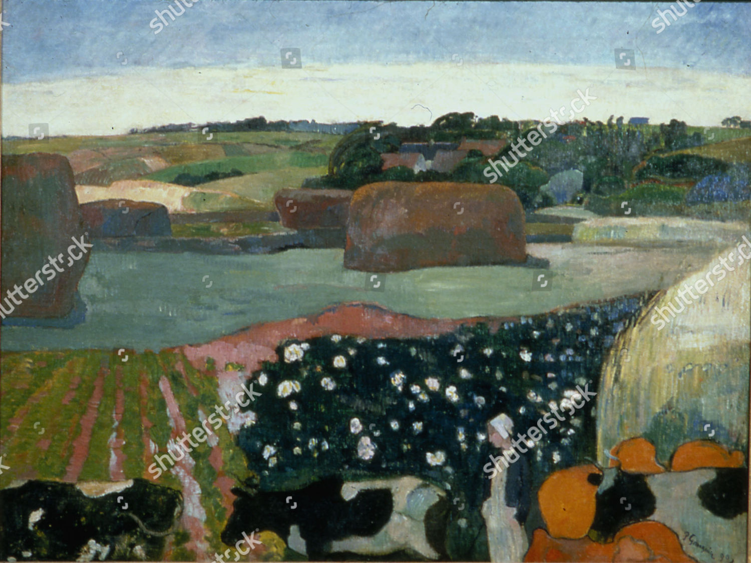 Haystacks Potato Field Oil Painting 1890 Editorial Stock Photo - Stock ...