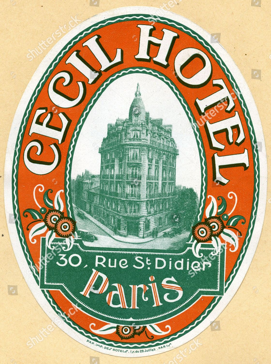 Luggage Label Cecil Hotel Paris France Editorial Stock Photo - Stock ...