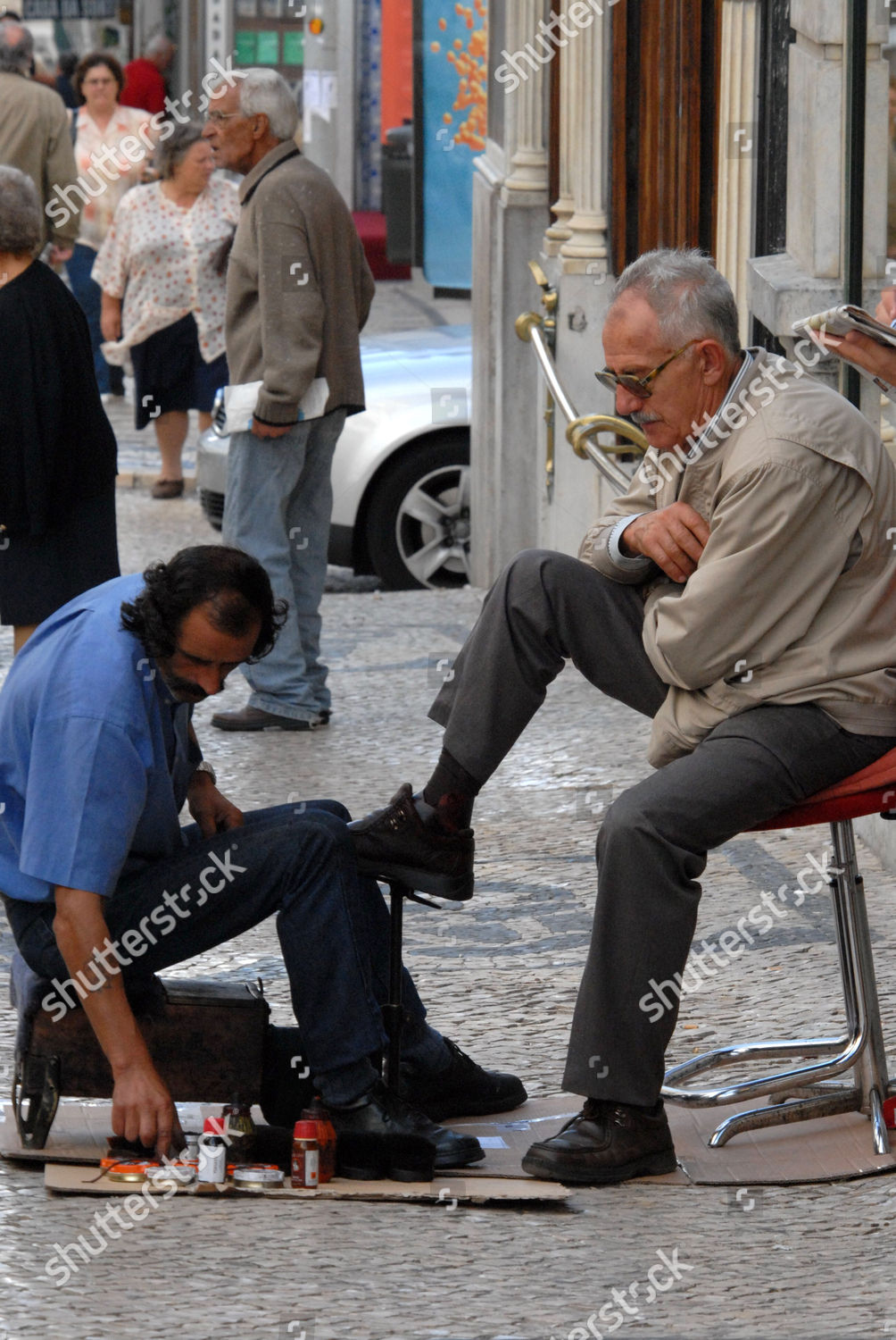 Shoe Polisher Busy Cleaning Customers Pair Editorial Stock Photo ...
