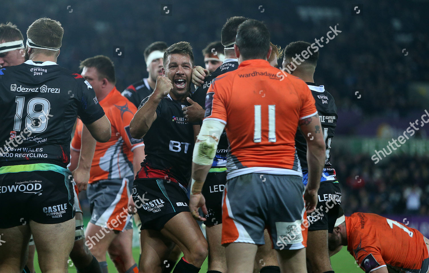 Rhys Webb Ospreys Celebrates Scott Baldwin Editorial Stock Photo ...