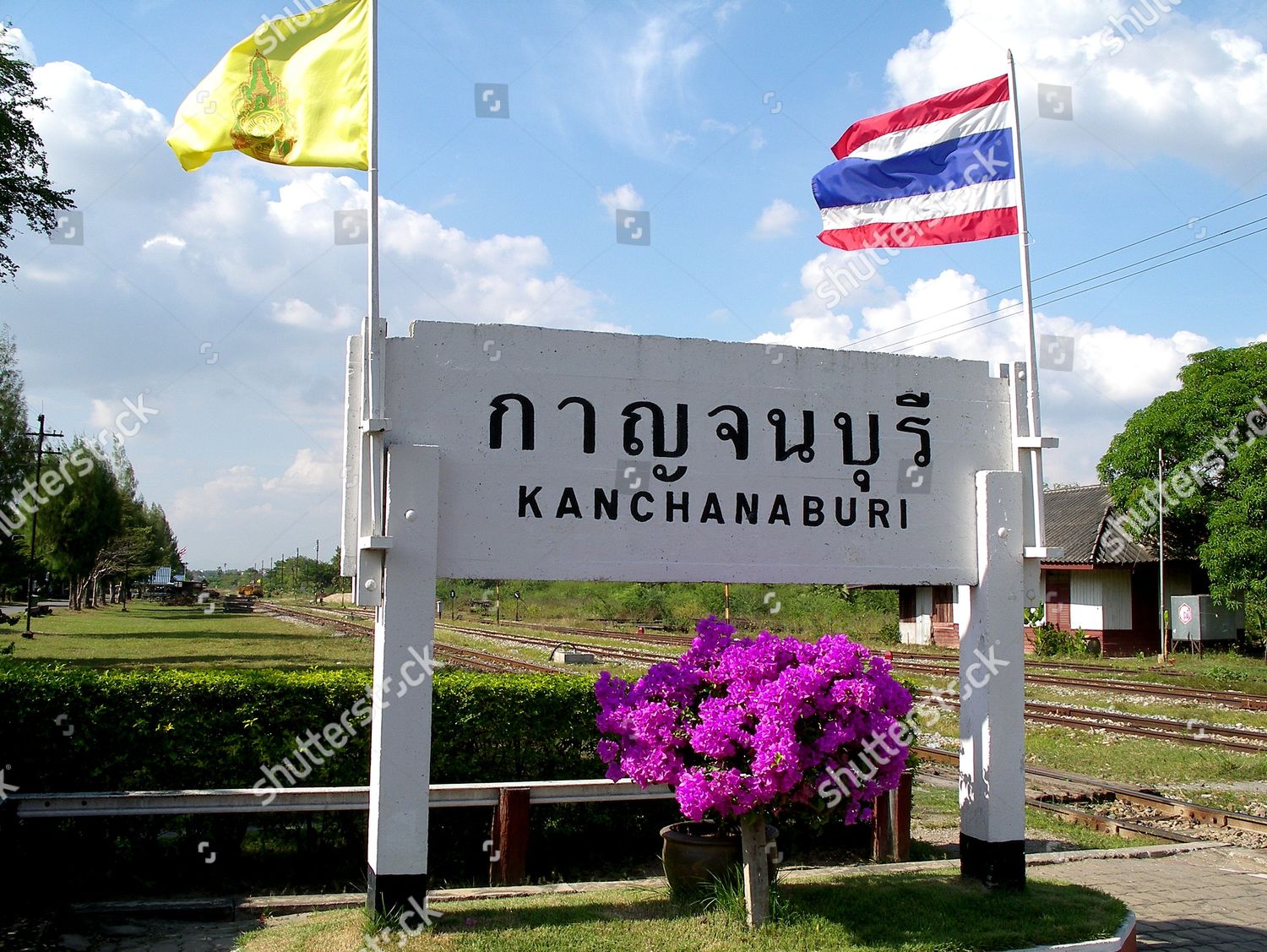 Kanchanaburi Station Signboard Thai National Flag Editorial Stock Photo ...