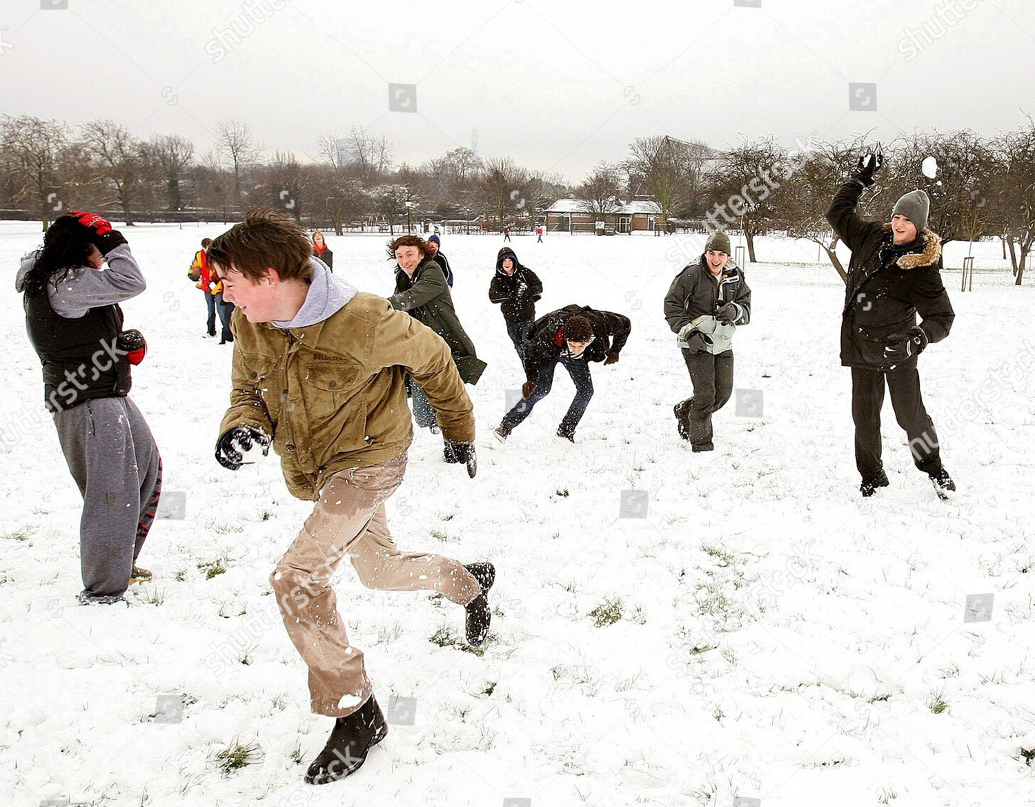 Children Throwing Snowballs On Primrose Hill Editorial Stock Photo ...