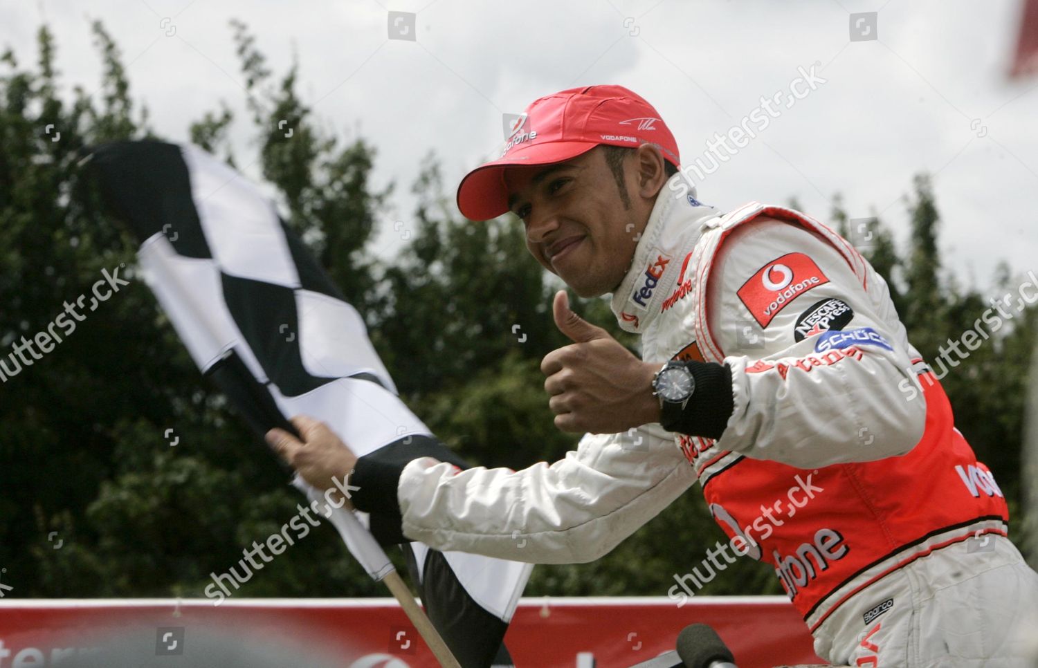 Lewis Hamilton Waving Chequered Flag Signal Editorial Stock Photo ...