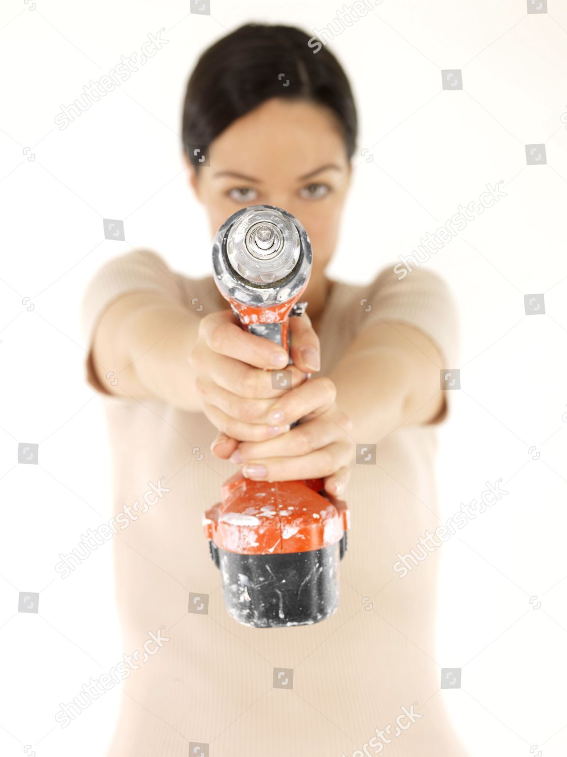 Model Released Young Woman Using Drill Editorial Stock Photo - Stock ...