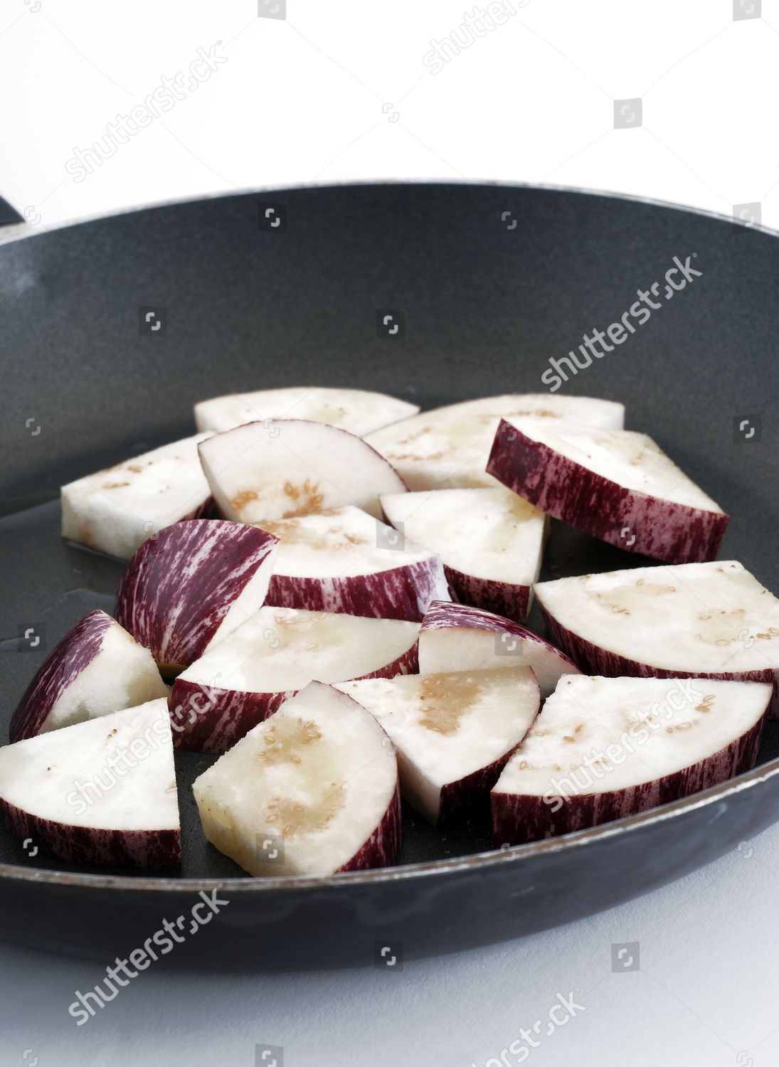 Fresh Sliced Aubergine Solanum Melongena Frying Editorial Stock Photo ...