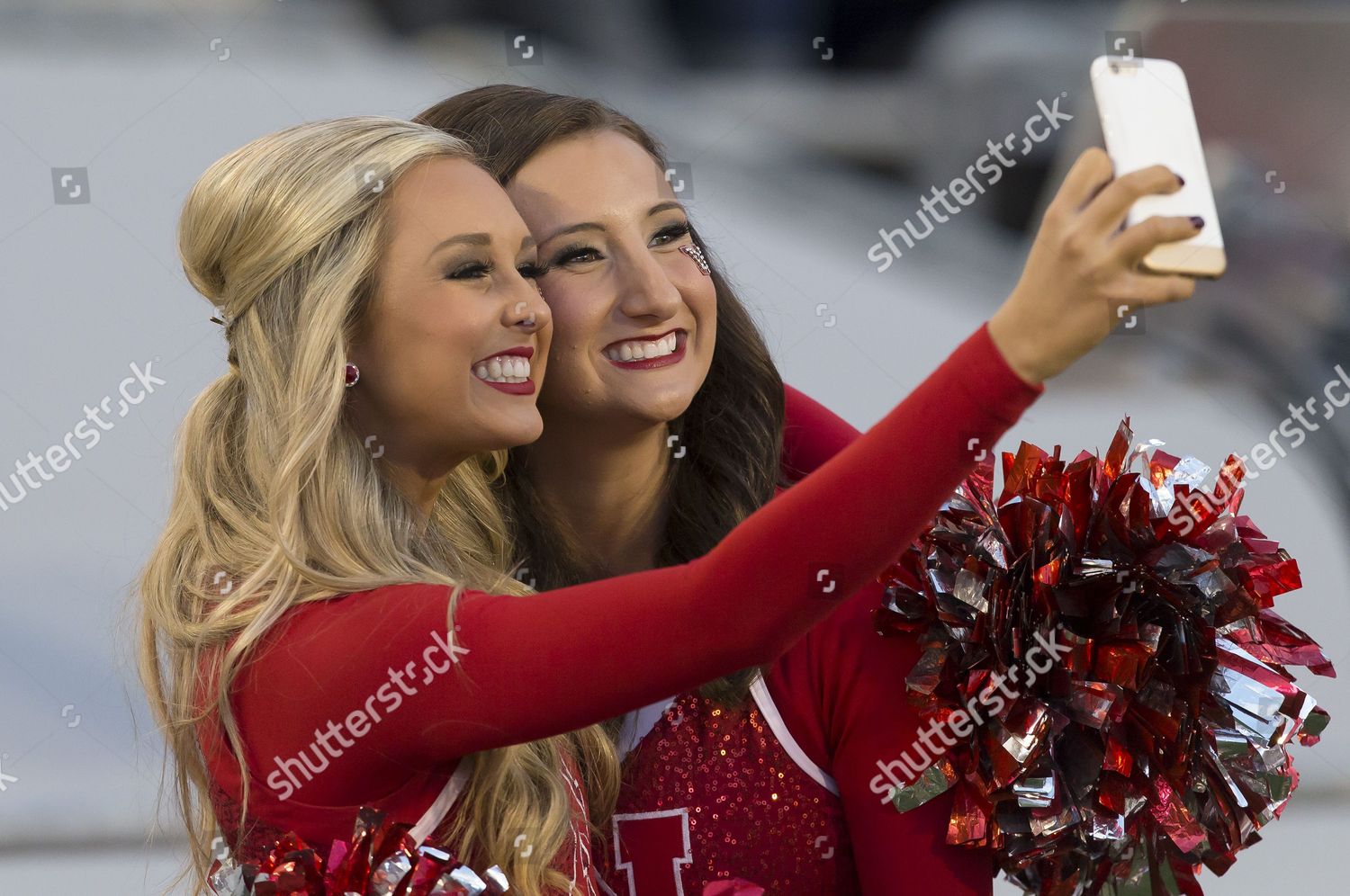 Nebraska Cheerleaders Pose Selfie During Ncaa Editorial Stock Photo ...