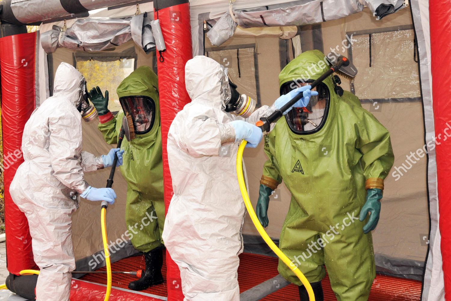 Firefighters During Hazardous Task Decontamination Shower Editorial ...