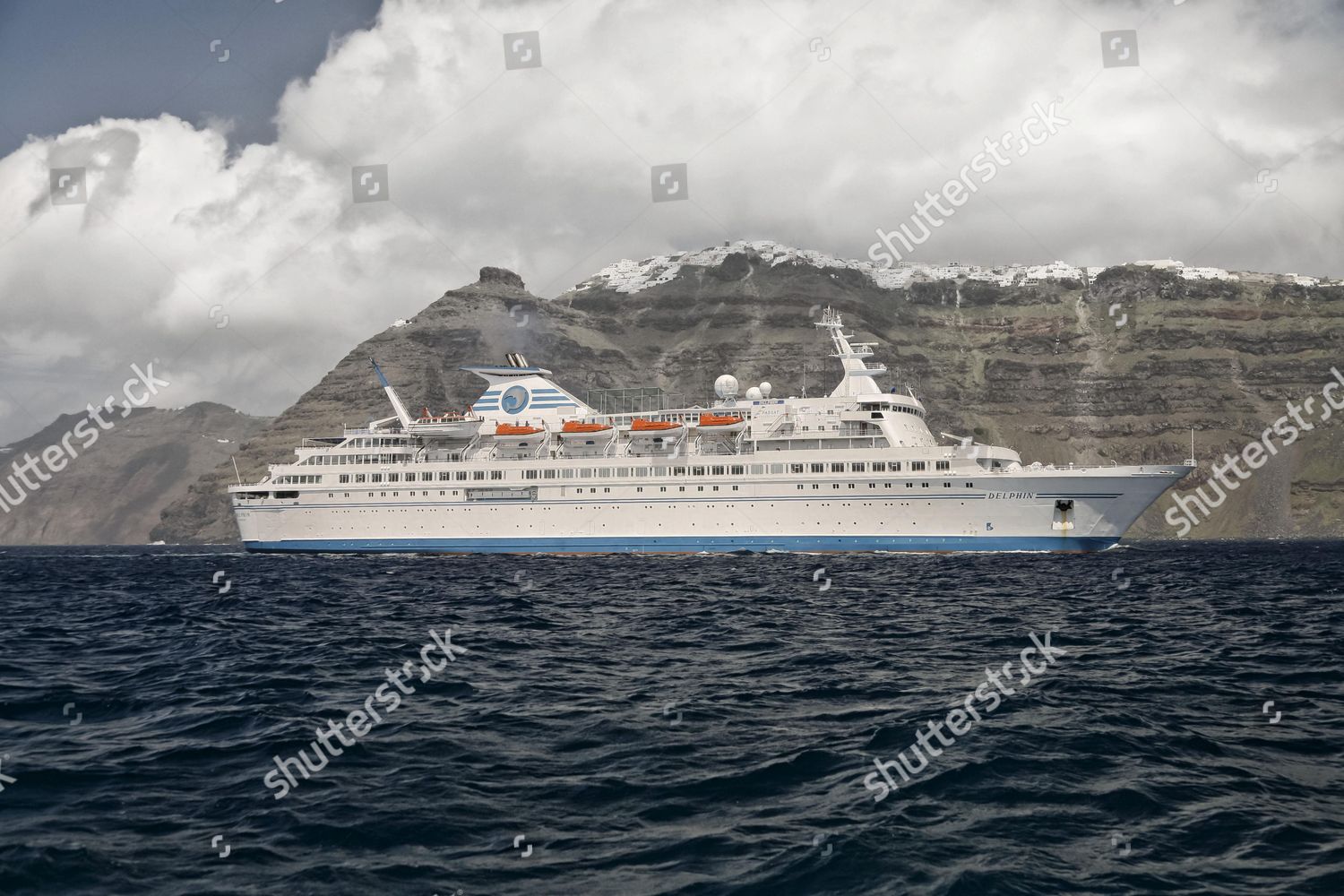 Ship Ms Delphin Off Island Santorini Editorial Stock Photo - Stock ...