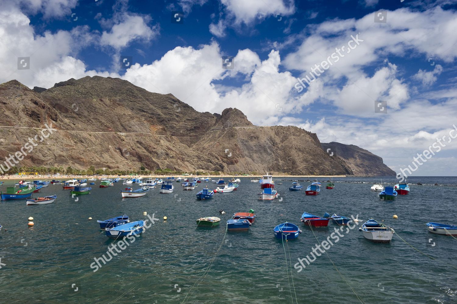 Colourful Fishing Boats Anaga Mountains Playa Editorial Stock Photo ...