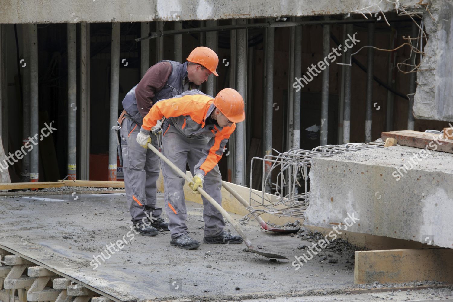 Model Released Construction Workers Trimming Slab Editorial Stock Photo ...