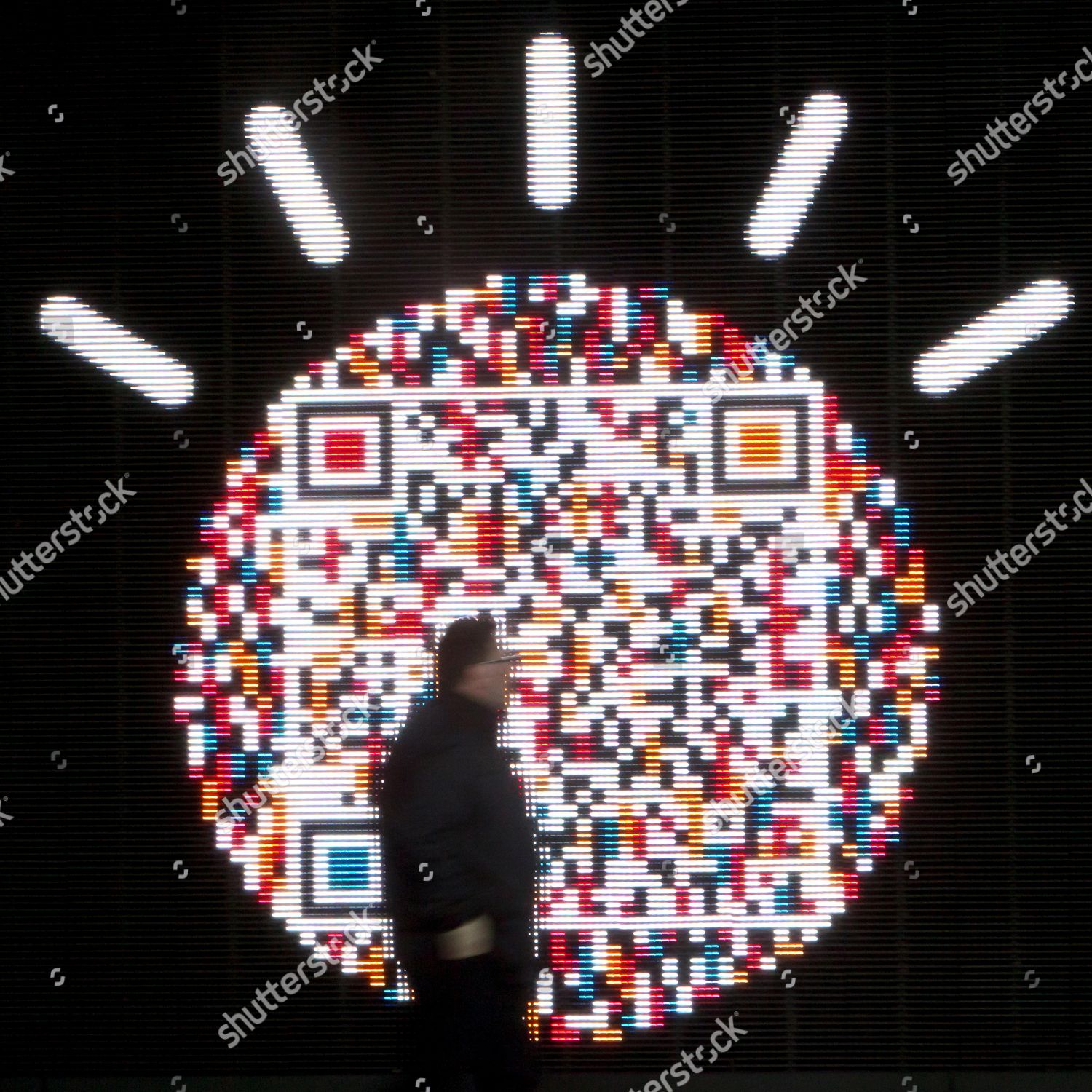 Qrcode Matrix Barcode Art Object Exhibition Editorial Stock Photo qrcode-matrix-barcode-art-object-exhibition-editorial-stock-photo
