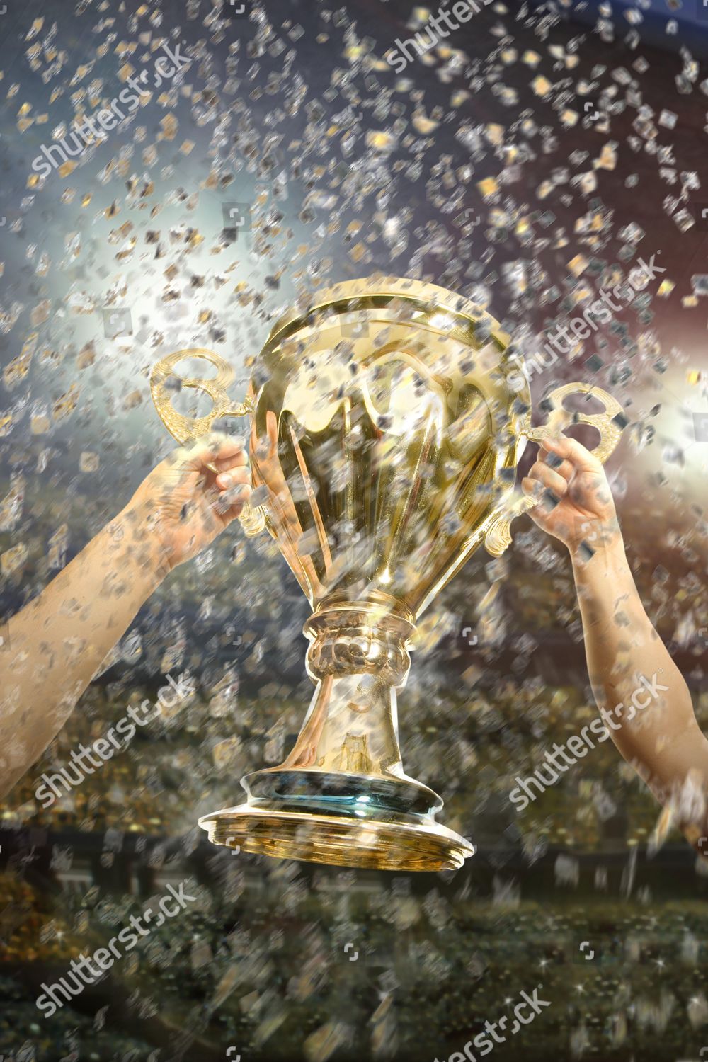 Hands Holding Trophy Football Stadium Editorial Stock Photo - Stock ...