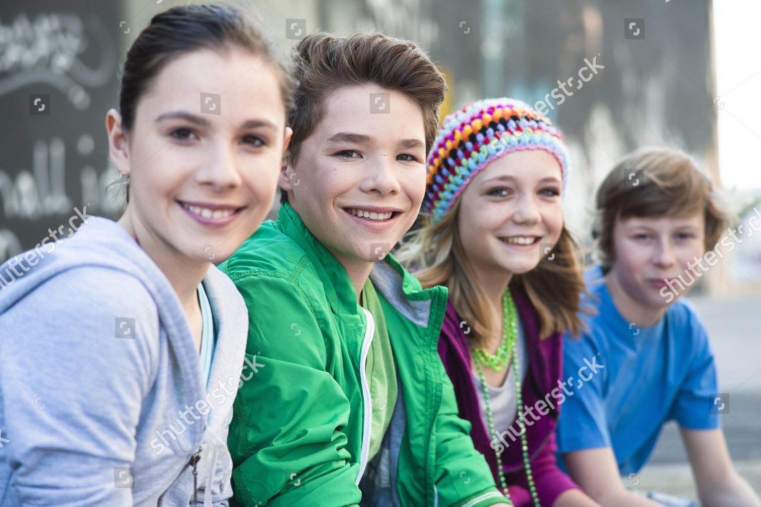 Model Released Four Teenagers Sitting Front Editorial Stock Photo ...