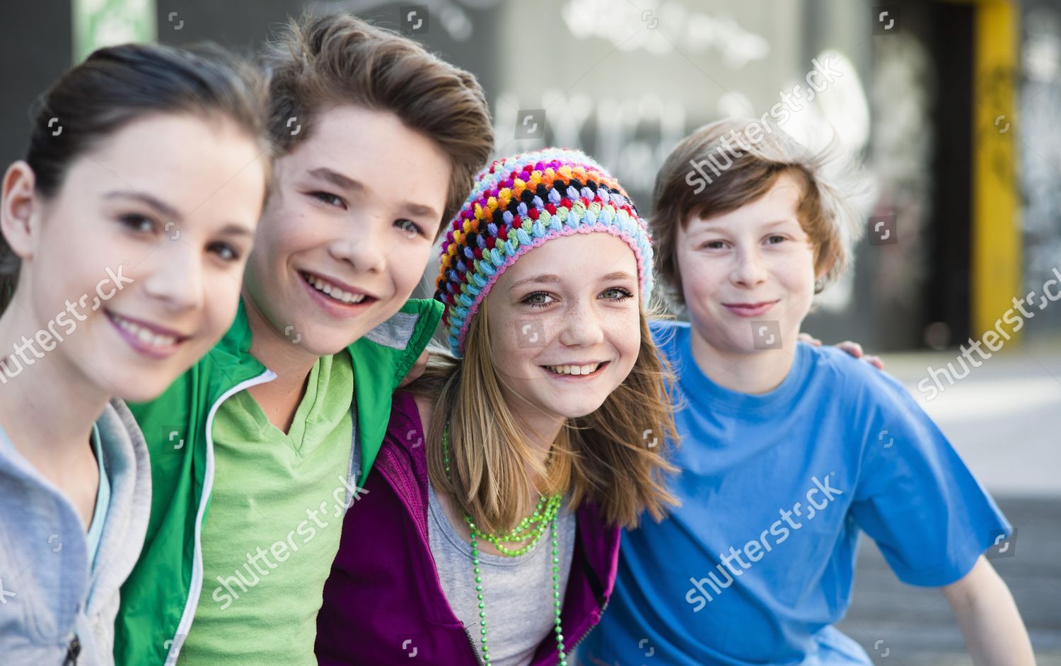 Model Released Four Teenagers Sitting Front Editorial Stock Photo ...