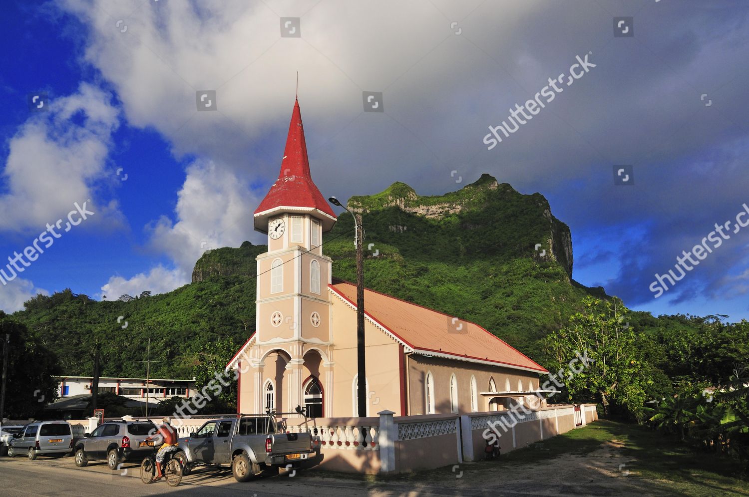 Church Vaitape Mount Hue Bora Bora Editorial Stock Photo - Stock Image ...