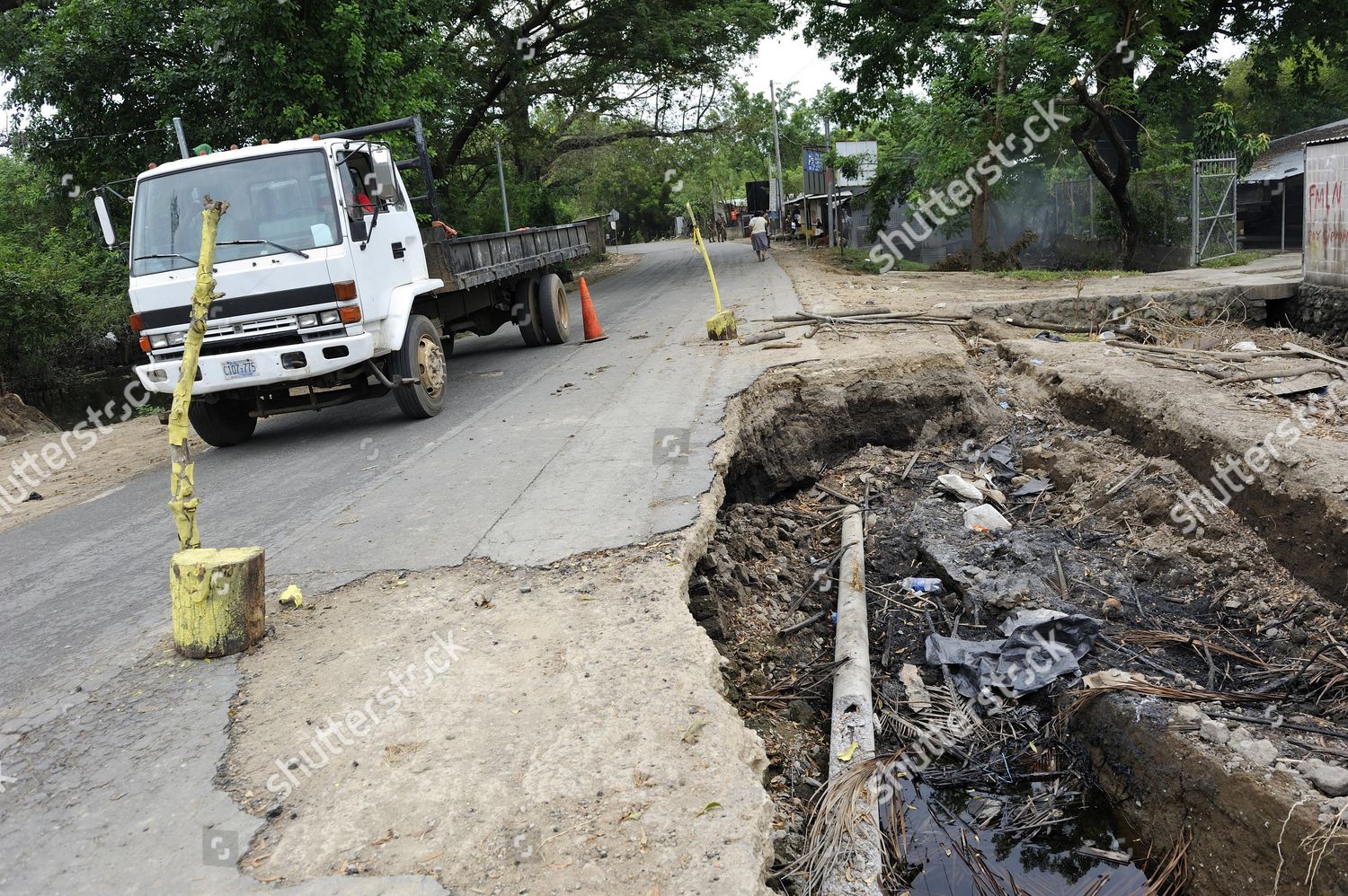 Road That Destroyed During Flood Disaster Editorial Stock Photo - Stock ...