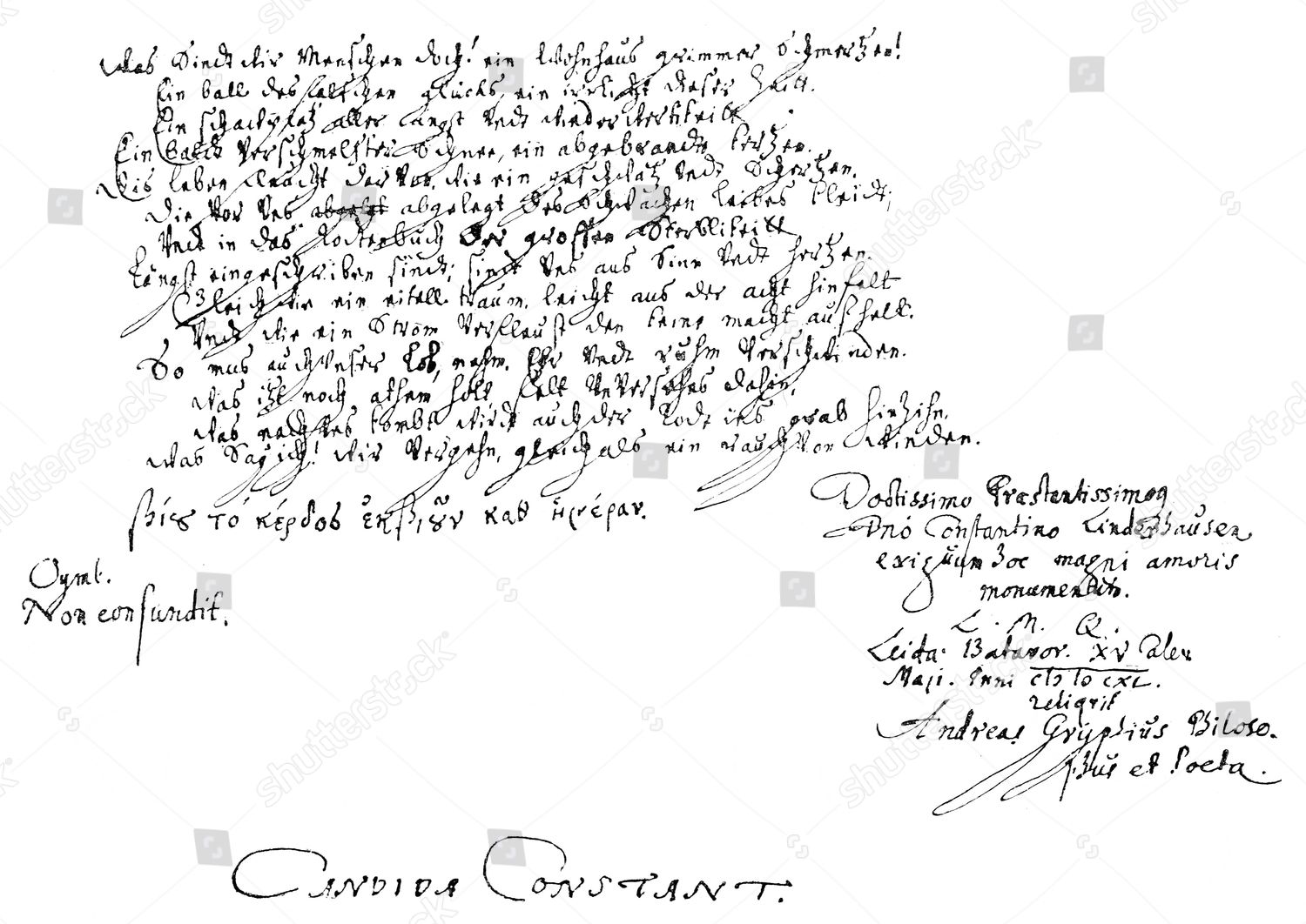 Historic Manuscript 1640 By Andreas Gryphius Editorial Stock Photo ...