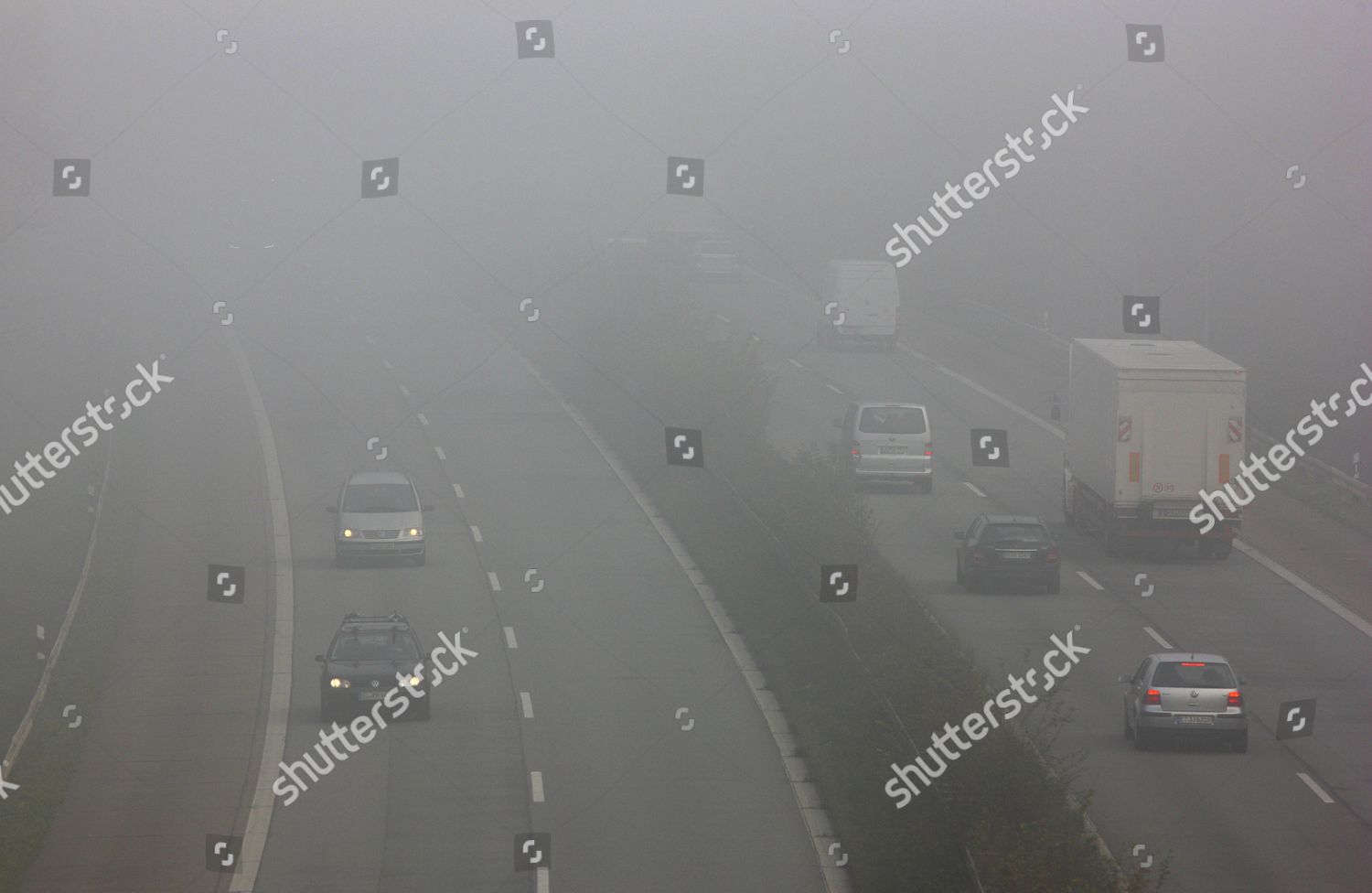 Autobahn A52 Motorway Thick Fog Autumn Editorial Stock Photo - Stock ...