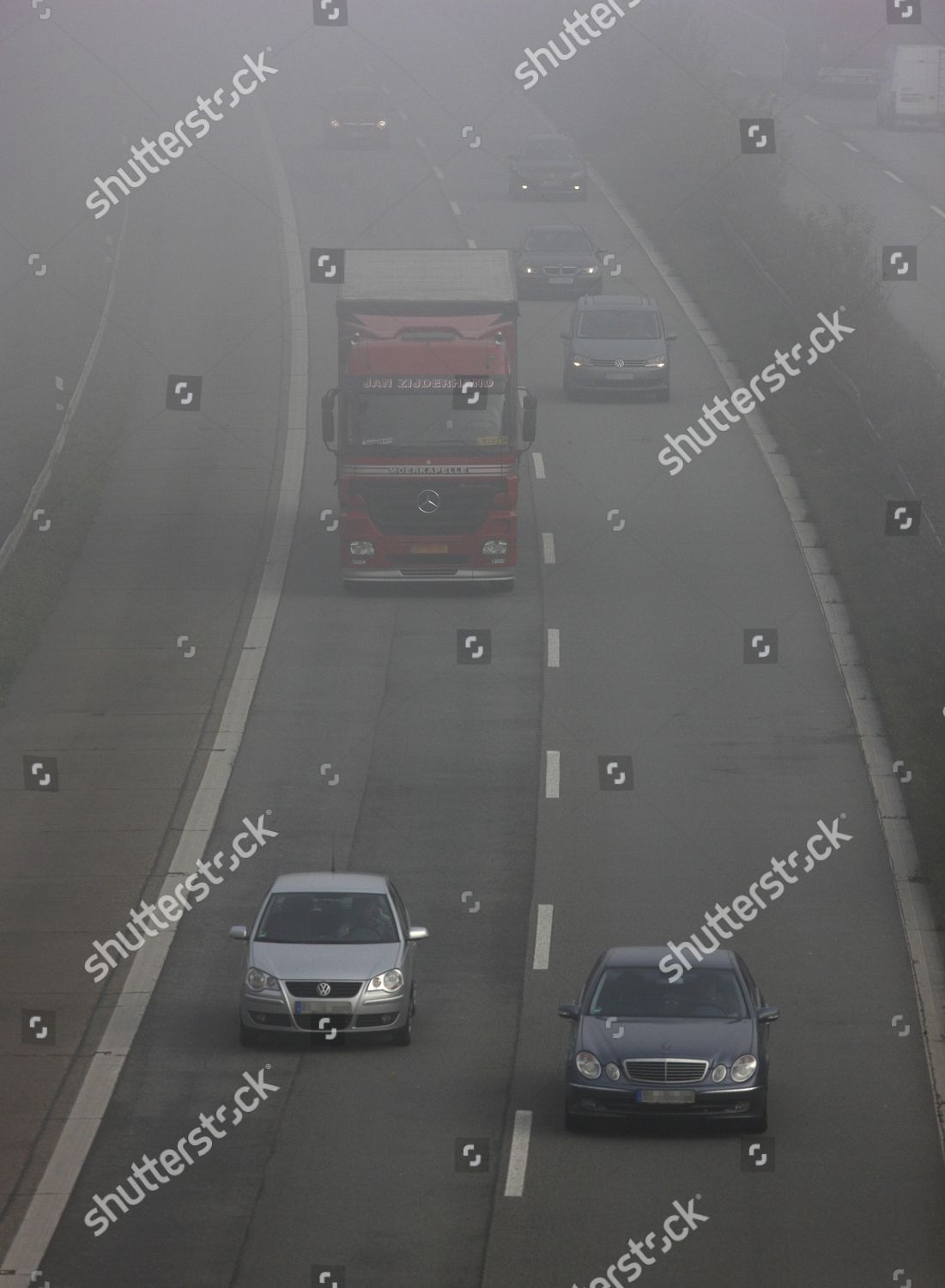 Autobahn A52 Motorway Thick Fog Autumn Editorial Stock Photo - Stock ...