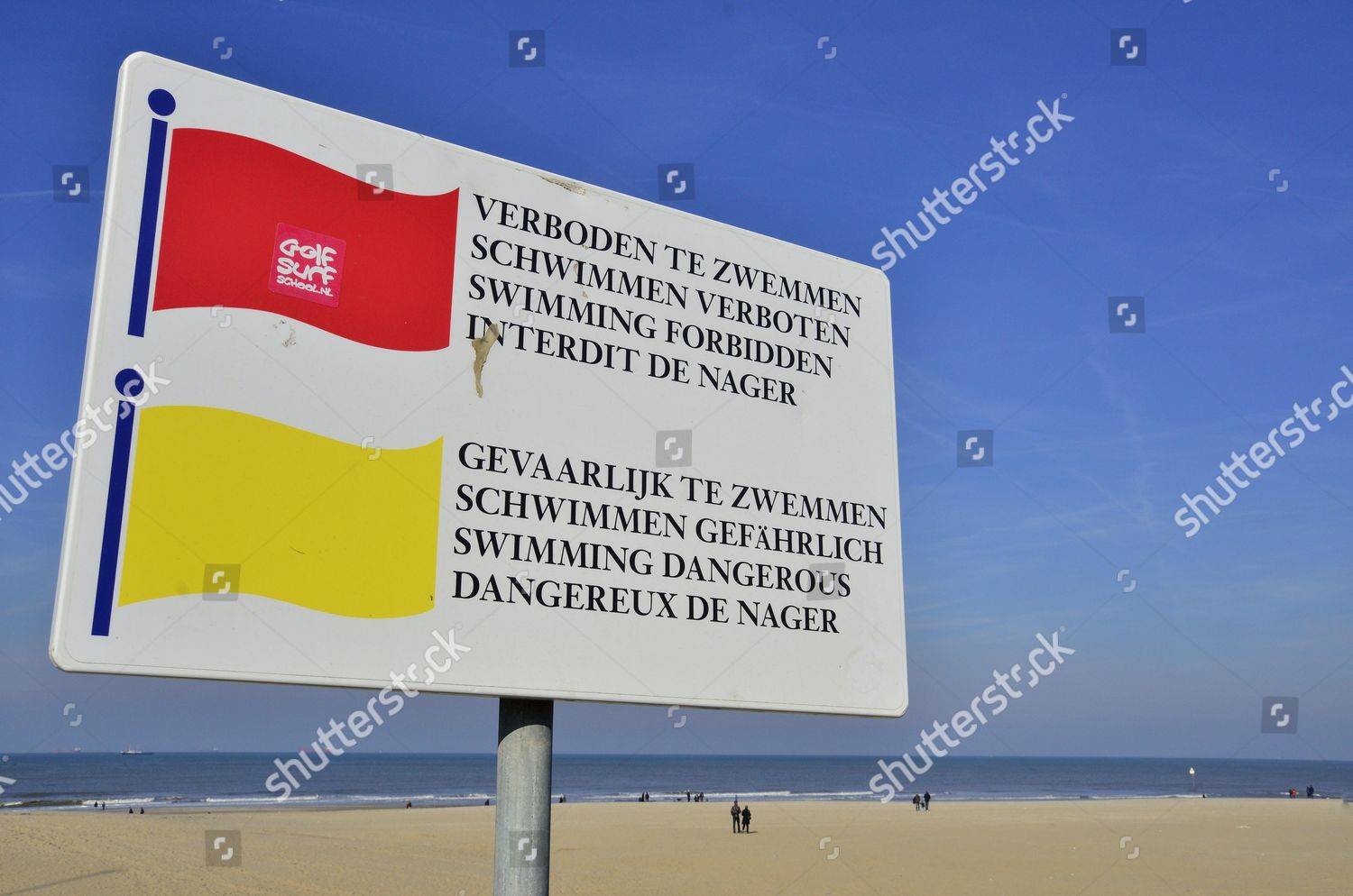No Swimming Sign On Beach Scheveningen Editorial Stock Photo - Stock ...