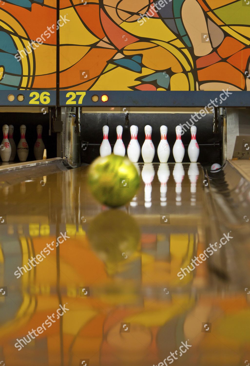 Bowling Ball Rolling Towards Bowling Pins Editorial Stock Photo - Stock ...