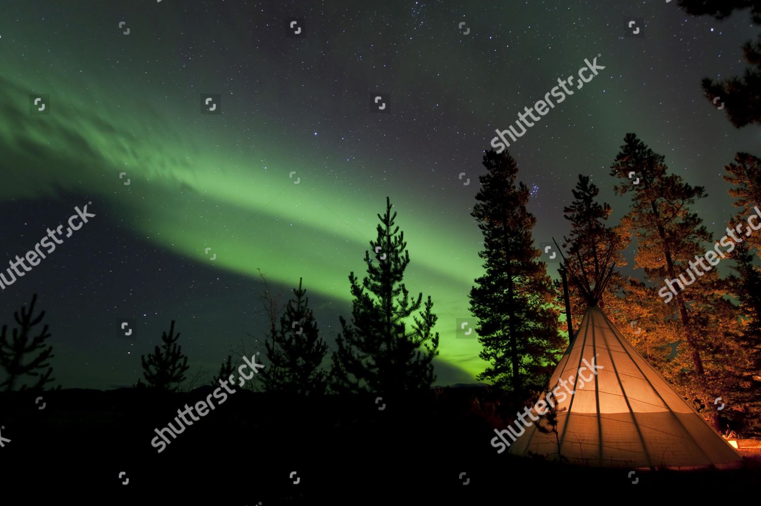 Illuminated Teepee Tipi Tepee Northern Lights Editorial Stock Photo ...