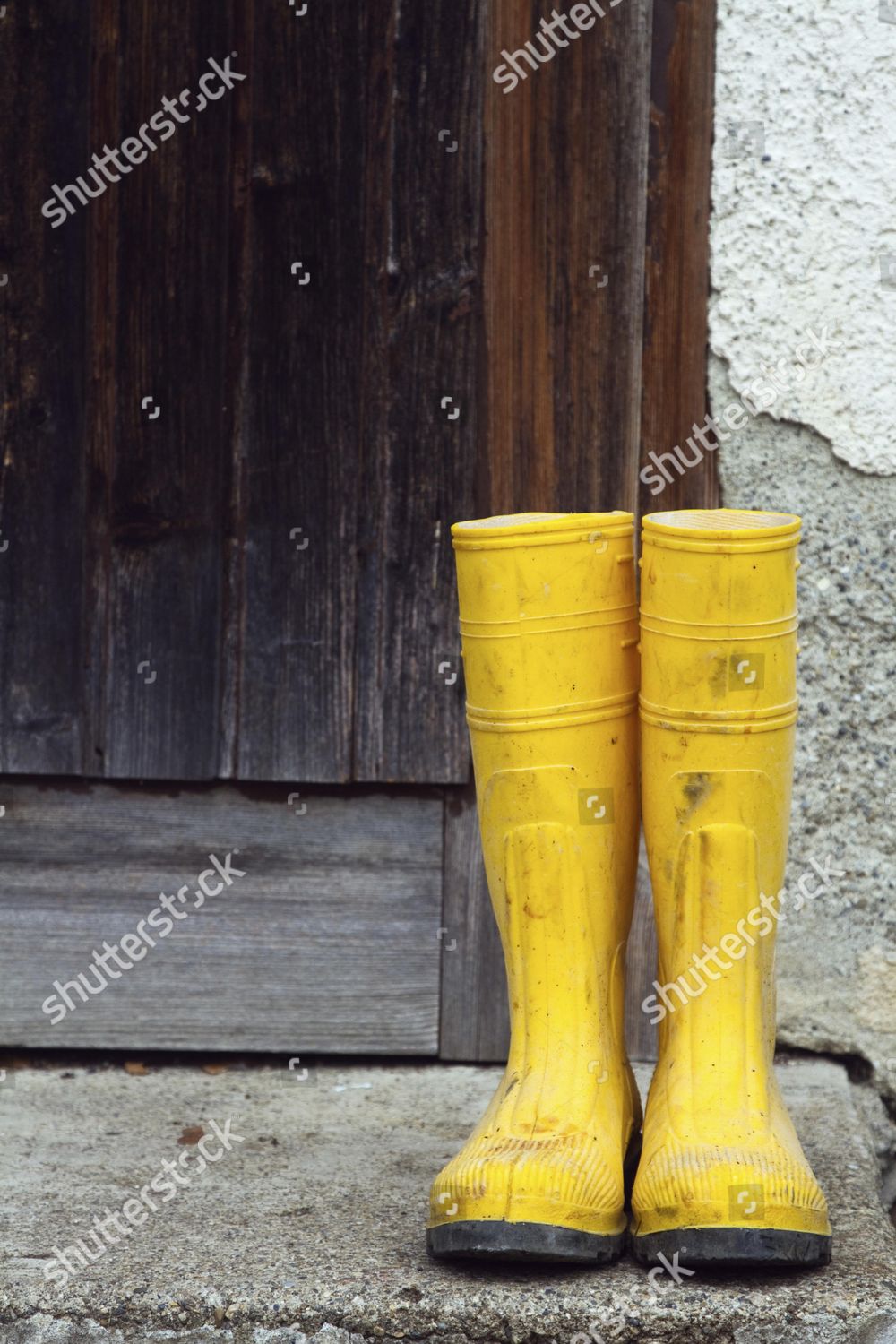 Pair Yellow Rubber Boots Front Door Editorial Stock Photo - Stock Image ...