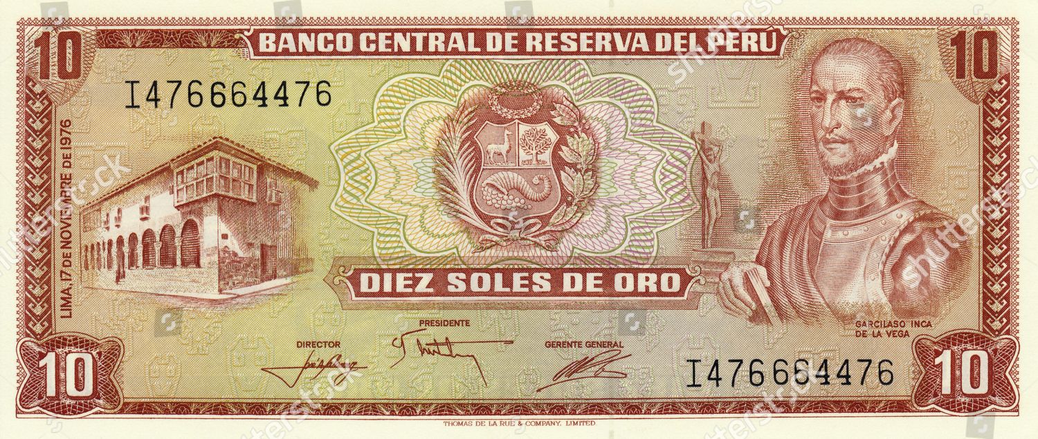 Banknote Peru 10 Sol Inca Garcilaso Editorial Stock Photo - Stock Image ...