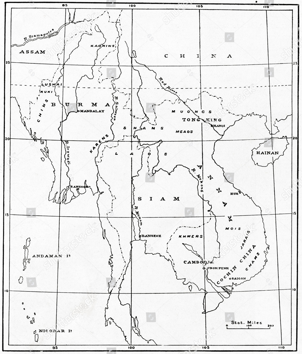 Map Indochinese Peninsula C 1900 Indochina Editorial Stock Photo ...
