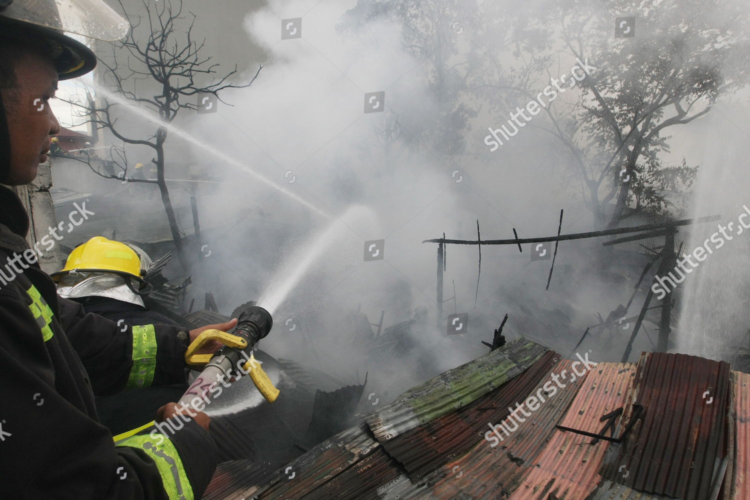 Filipino Firefighters Direct Their Water Hoses Editorial Stock Photo ...