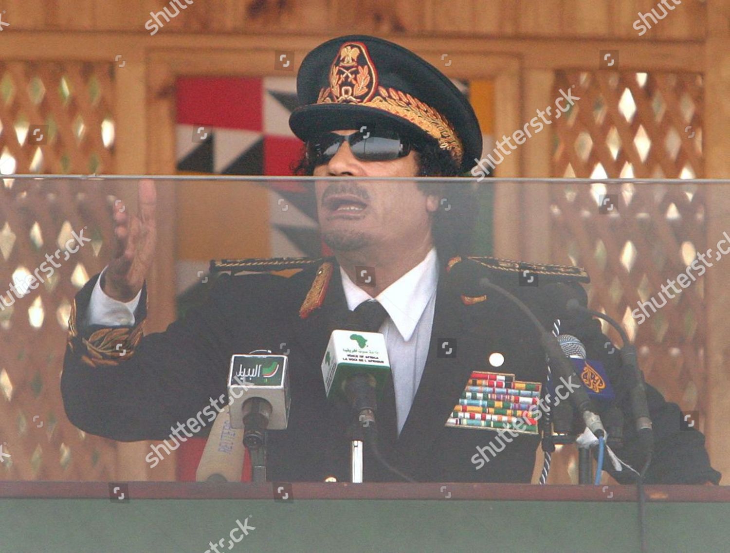 Libyan Leader Moammar Gaddafi Gestures Speaking Editorial Stock Photo ...