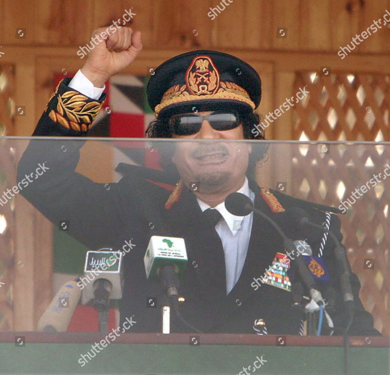 Libyan Leader Moammar Gaddafi Raises His Editorial Stock Photo - Stock ...