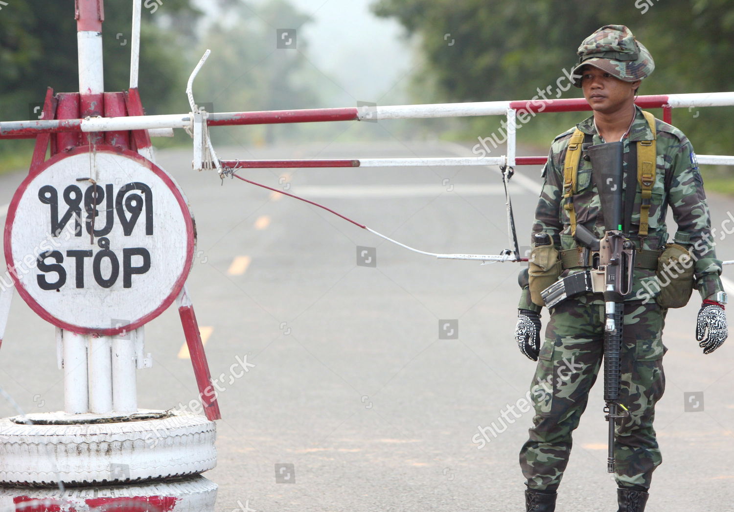 Thai Soldier Stands Guard Check Point Editorial Stock Photo - Stock ...