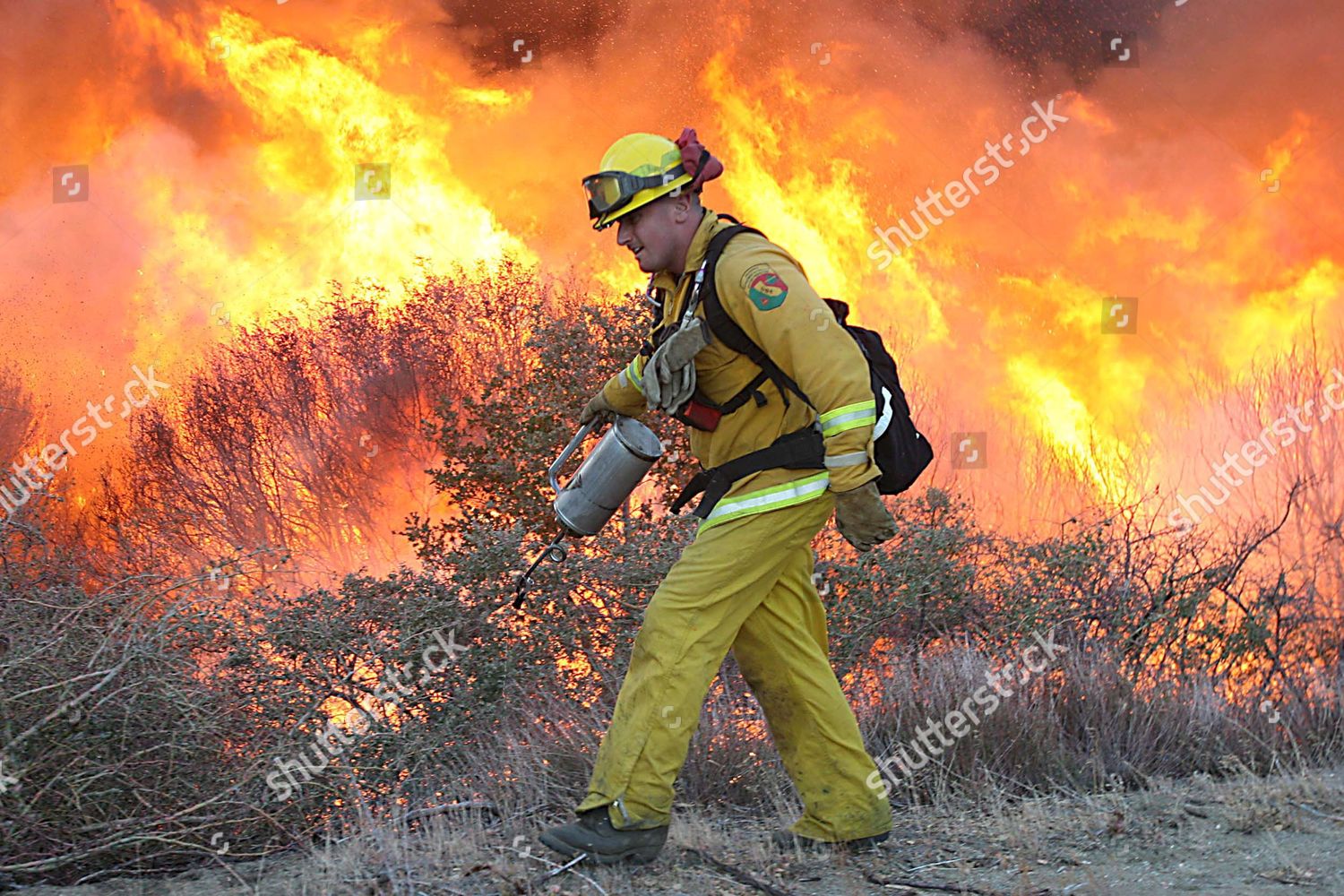 Firefighter Pours Fire Drip Torch Order Editorial Stock Photo - Stock ...