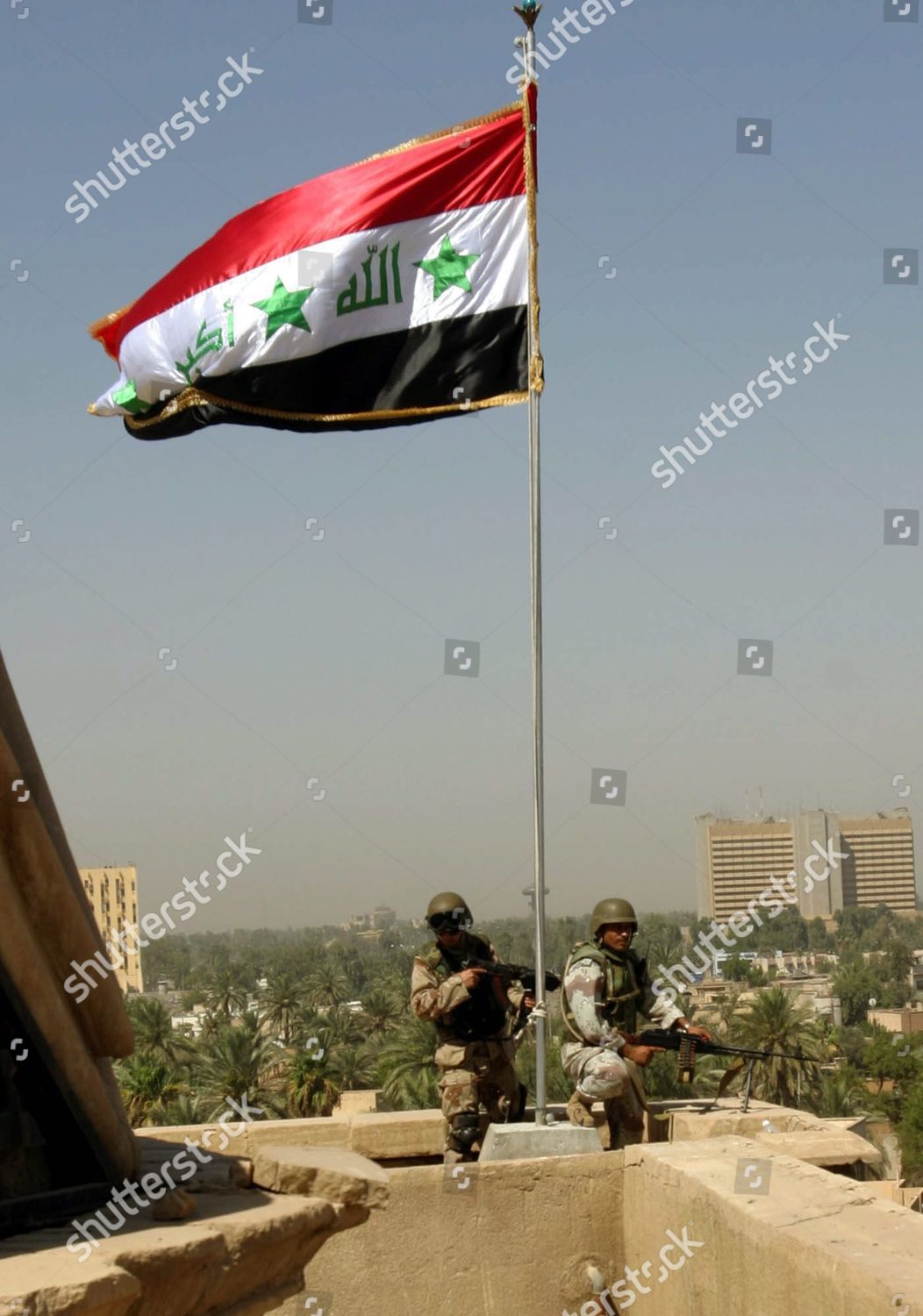 Two Iraqi Soldiers Stand Guard Flagraising Editorial Stock Photo ...
